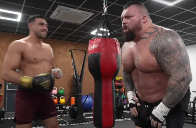 Tommy Fury makes Eddie Hall wince during body shot challenge